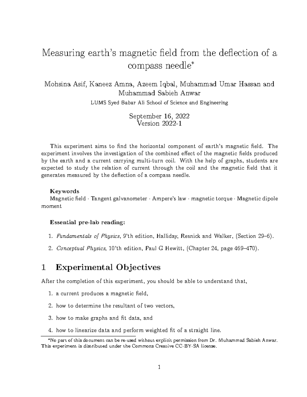 Measuring earth s magnetic field from the deflection of a compass ...