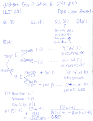 STAT 205 Midterm Formula Sheet - PROBABILITY P(AC) = 1 − P(A) P(AorB ...