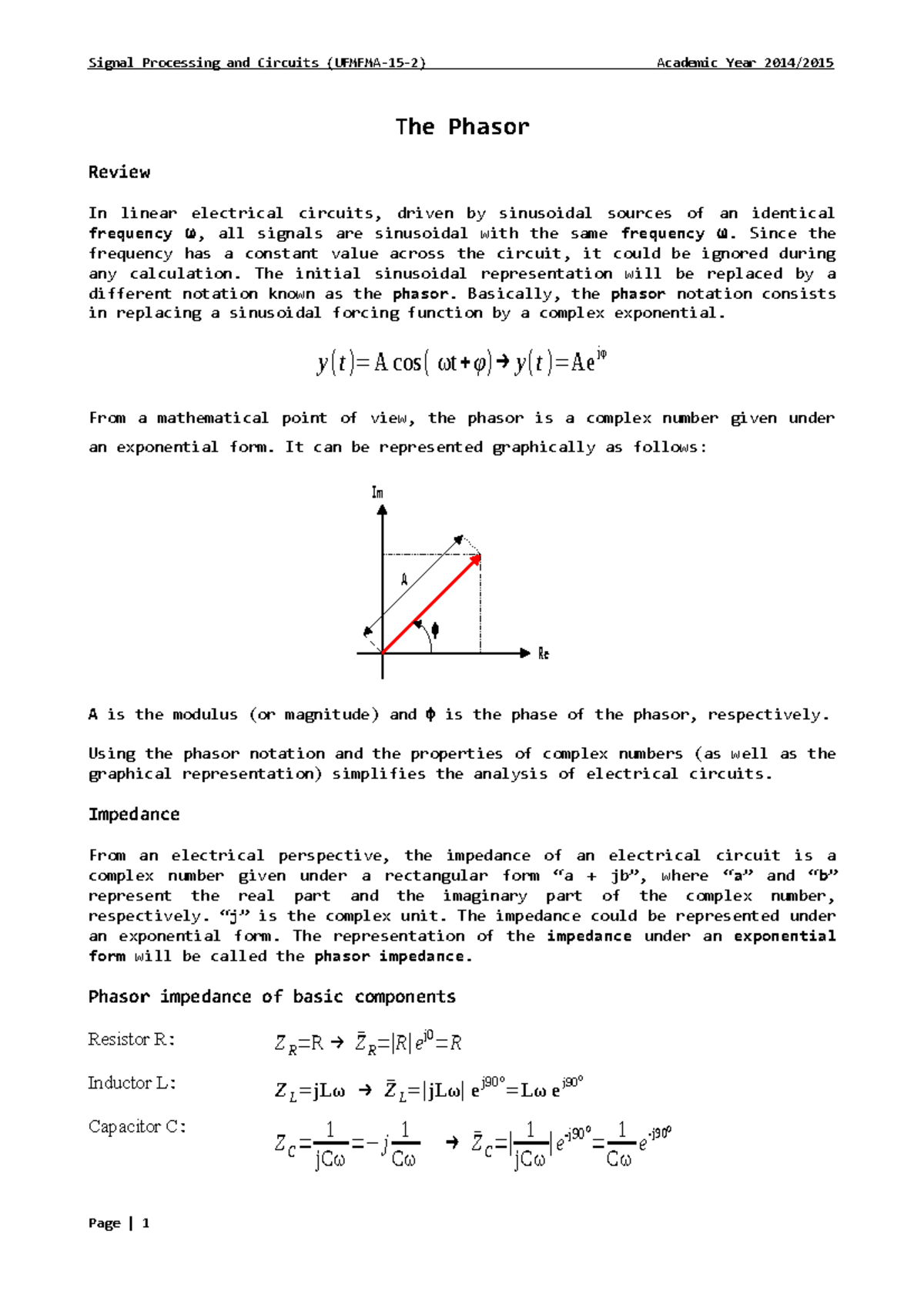 Ufmfma-15-2 Worked Examples - The Phasor - The Phasor Review In linear ...