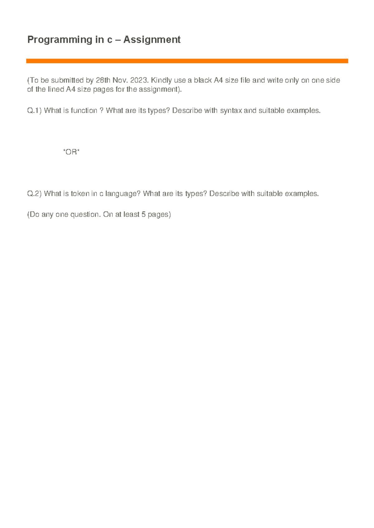 Assignment Bca Programming In C Assignment To Be Submitted By