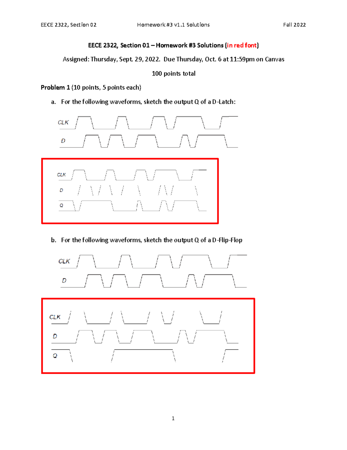 Eece2322 hw3 F2022 v1 - cs 4348 - EECE 2322, Section 01 – Homework #3 Solutions (in red font ...