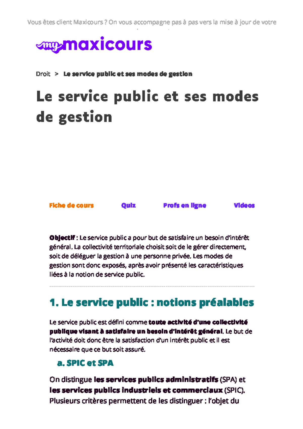 Le service public et ses modes de gestion - my Maxicours - Vous êtes ...