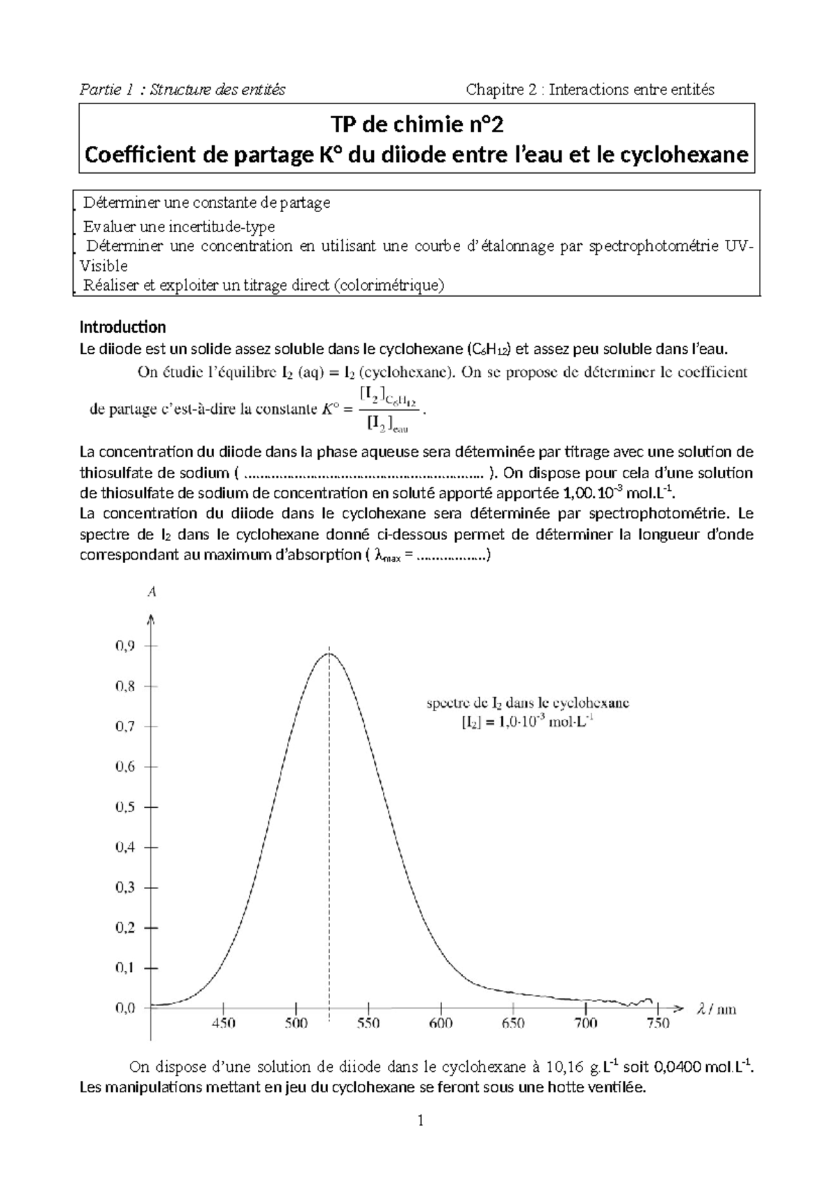 TP2 Coeff partage I2 cyclohexane - TP de chimie n° Coefficient de ...
