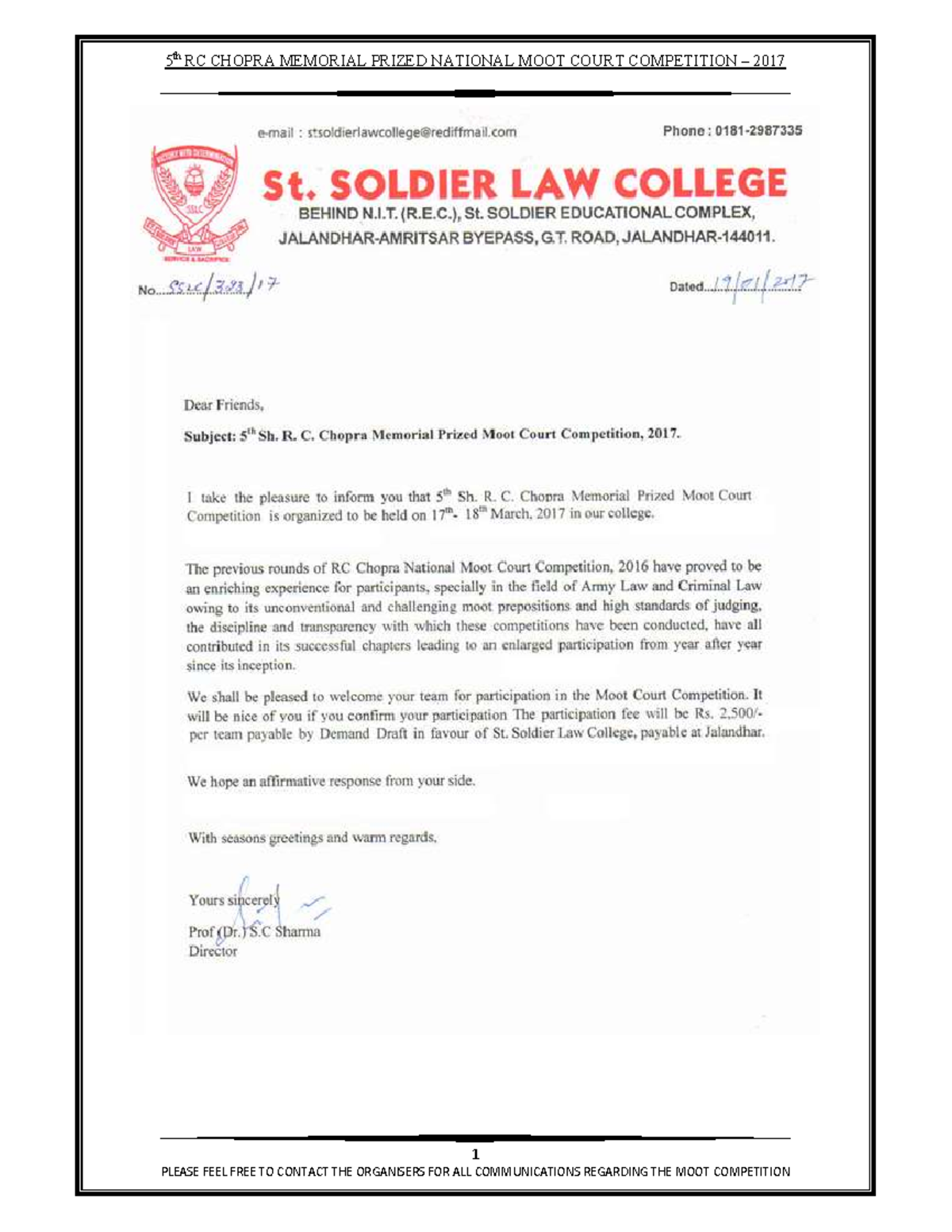 5th RC Chopra Memorial National Moot Court Competition - 2017 Moot ...