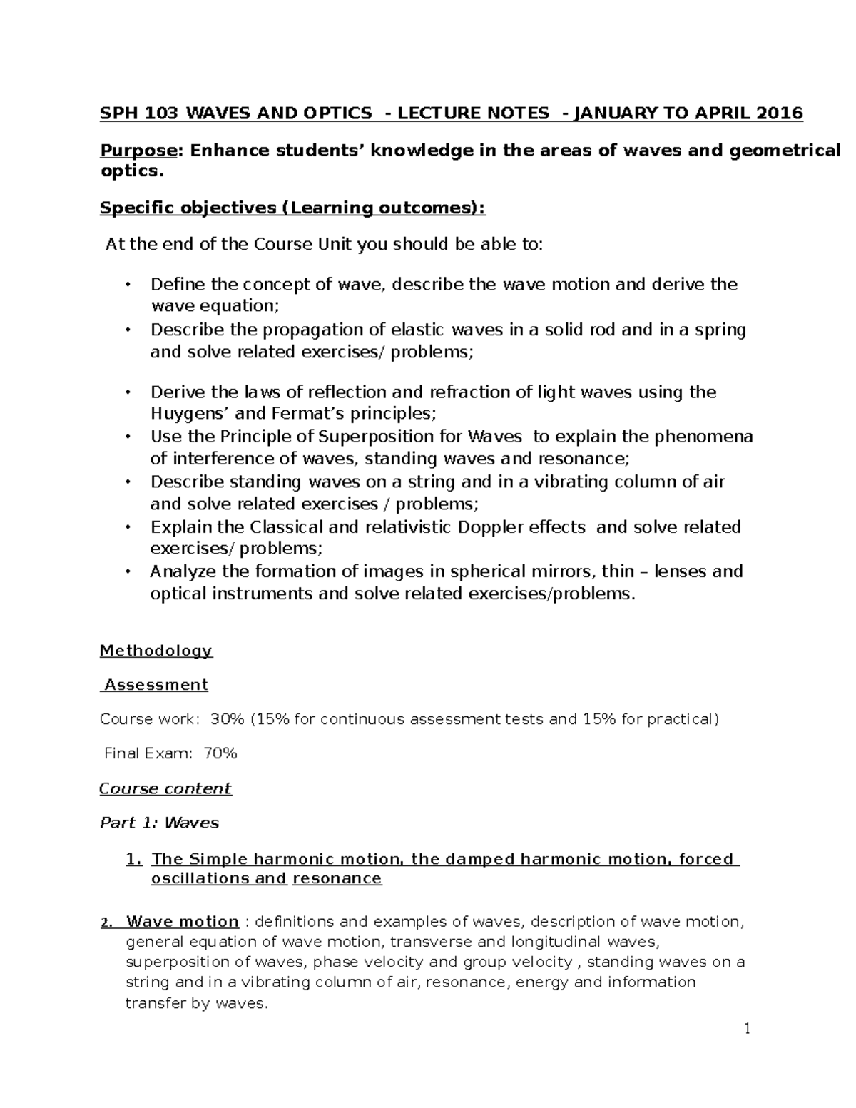 Sph 103 waves and optics - lecture notes - january - april 2016 - SPH ...