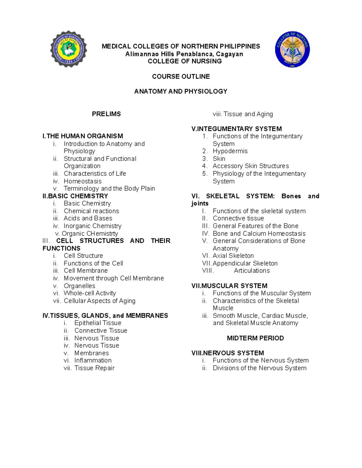Course Outline Final - MEDICAL COLLEGES OF NORTHERN PHILIPPINES ...
