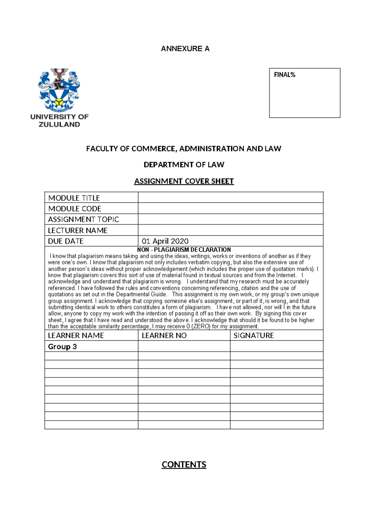 Legal Skills answer sheet - FINAL% ANNEXURE A FACULTY OF COMMERCE ...