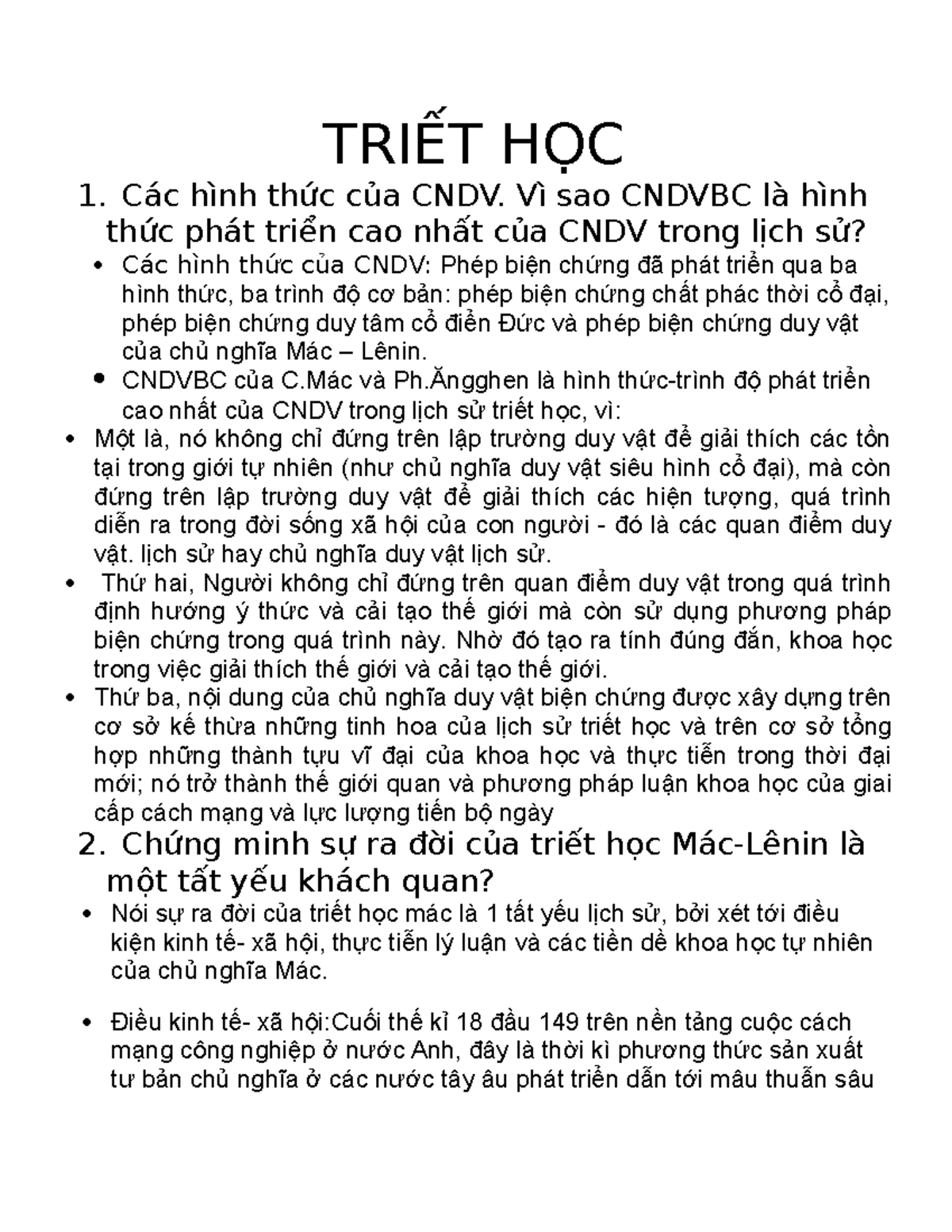 TRIẾT HỌC- Question& Answers - TRIẾT HỌC 1. Các hình thức của CNDV. Vì ...