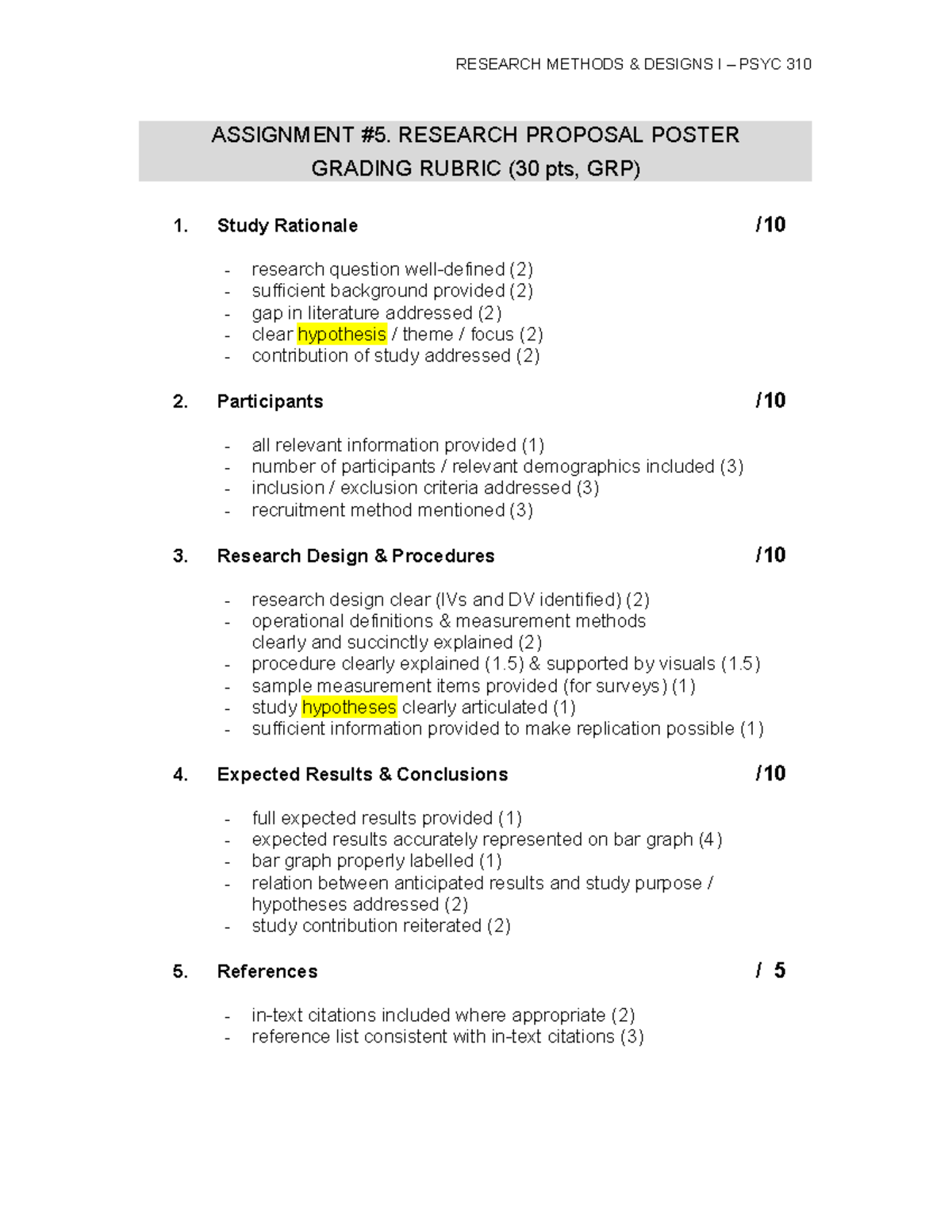 Assignment 5 - Poster Grading Rubric - RESEARCH METHODS & DESIGNS I ...