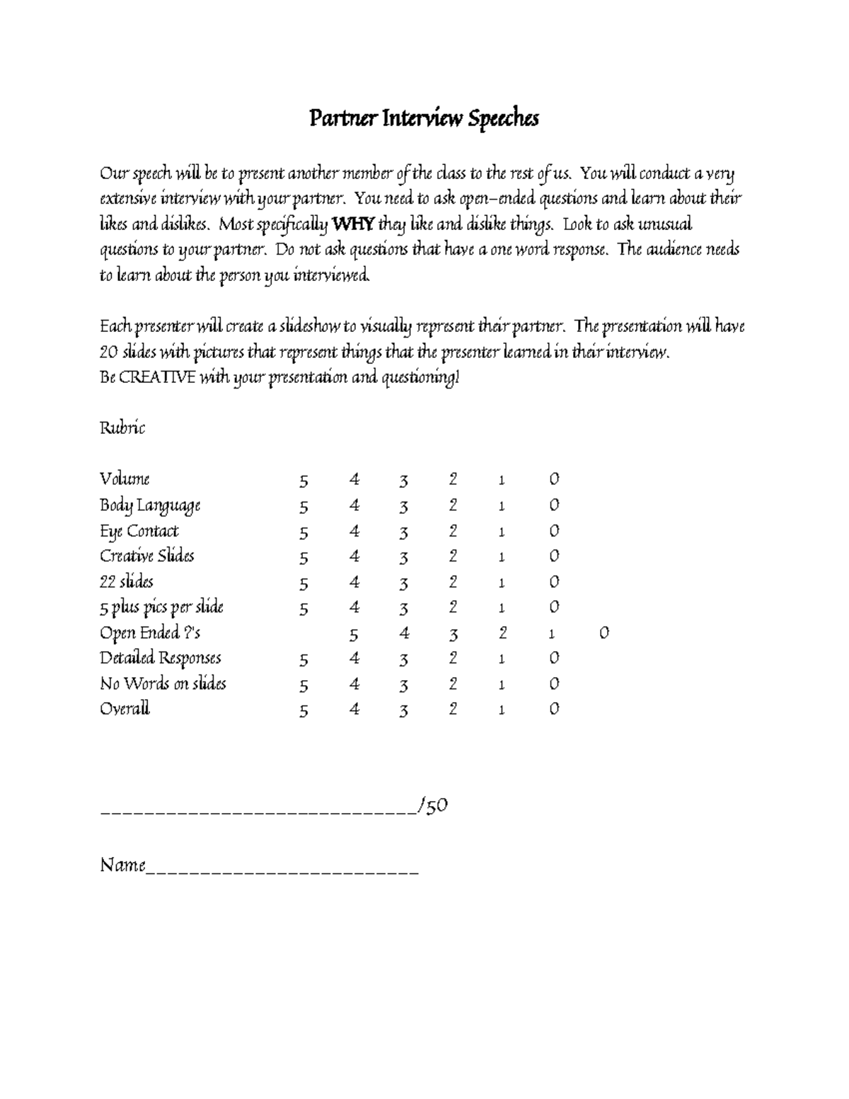 2023 6th grade Partner Interview - Partner Interview Speeches Our ...