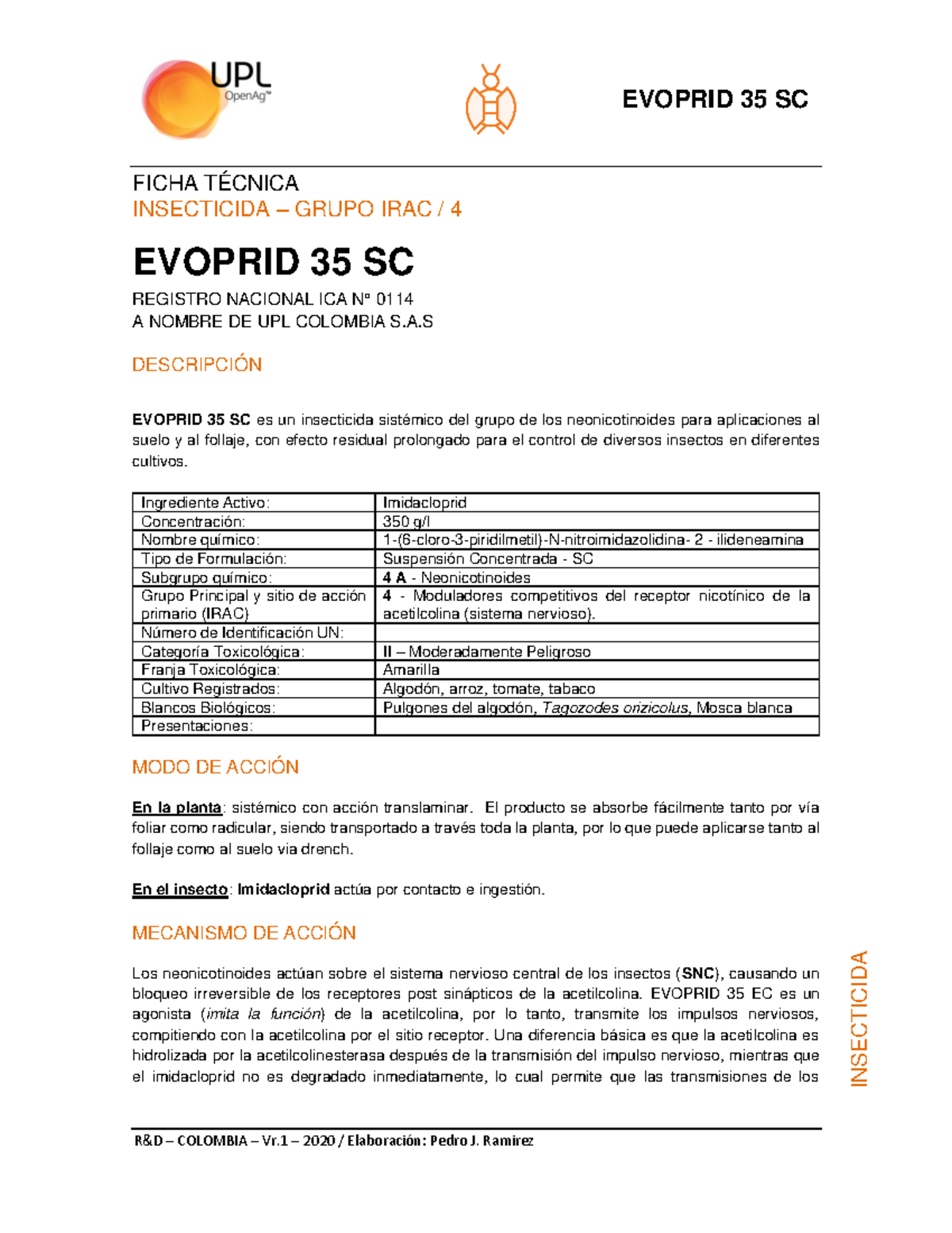 Ficha tecnica de evoprid - EVOPRID 35 SC R&D – COLOMBIA – Vr – 2020 ...
