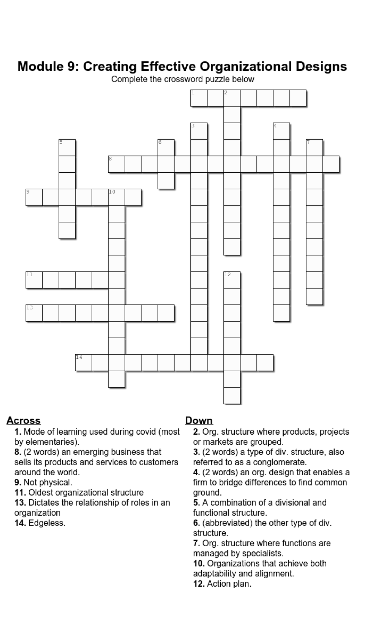 Crossword - Module 9: Creating Effective Organizational Designs ...