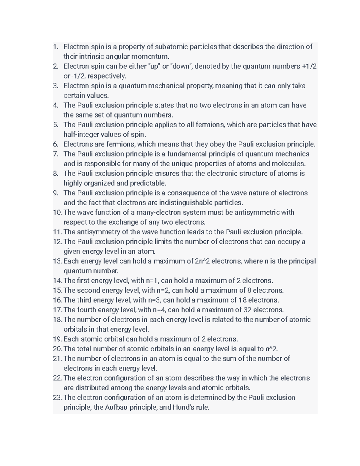 Electron spin and the Pauli exclusion principle Notes - Electron spin ...