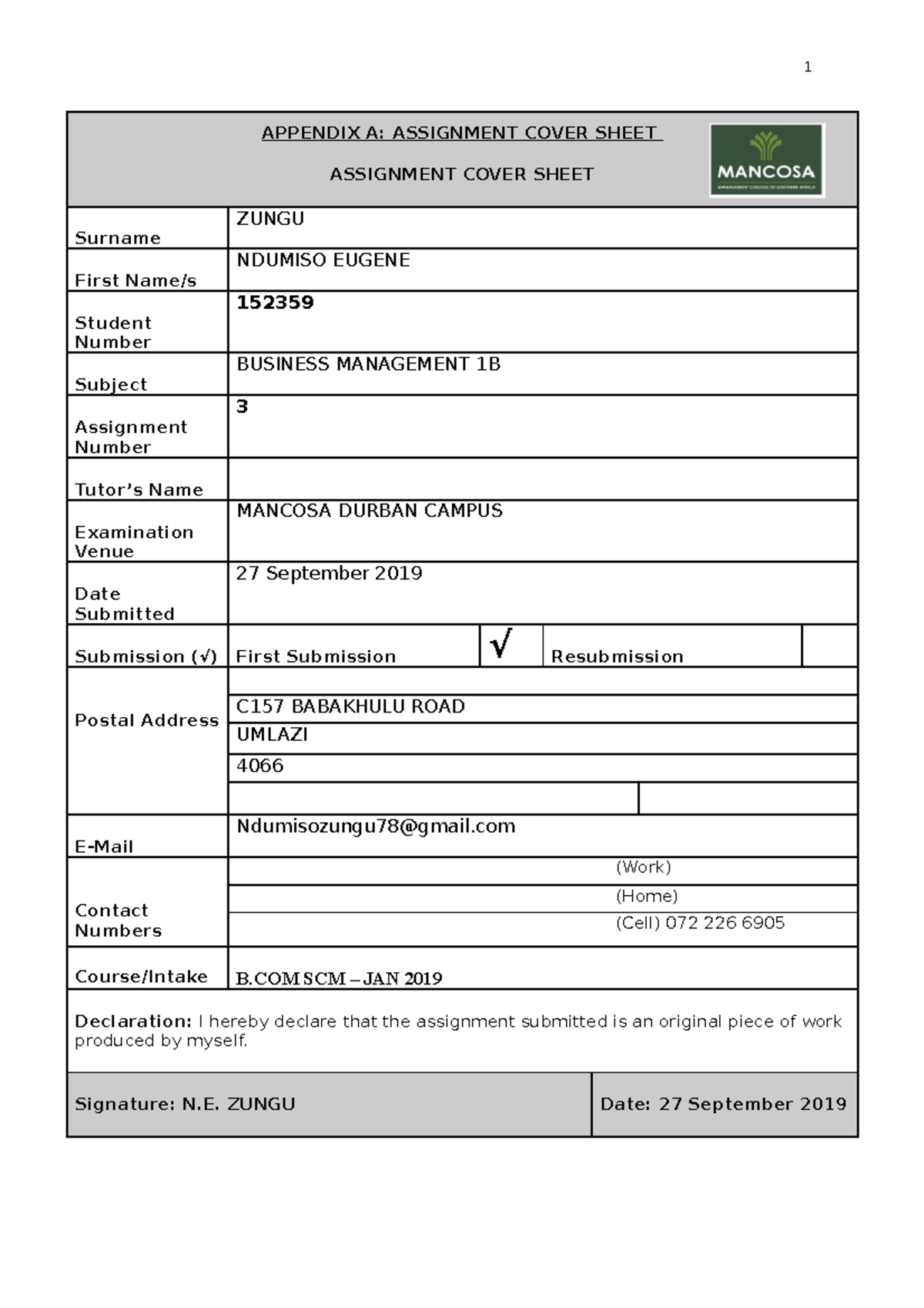 The smart idea group - Assignment - APPENDIX A: ASSIGNMENT COVER SHEET ...