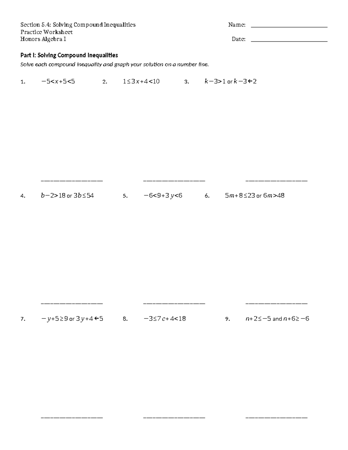 5 4 Practice Worksheet Section 5 Solving Compound Inequalities Name 5-4-practice-worksheet-section-5-solving-compound-inequalities-name