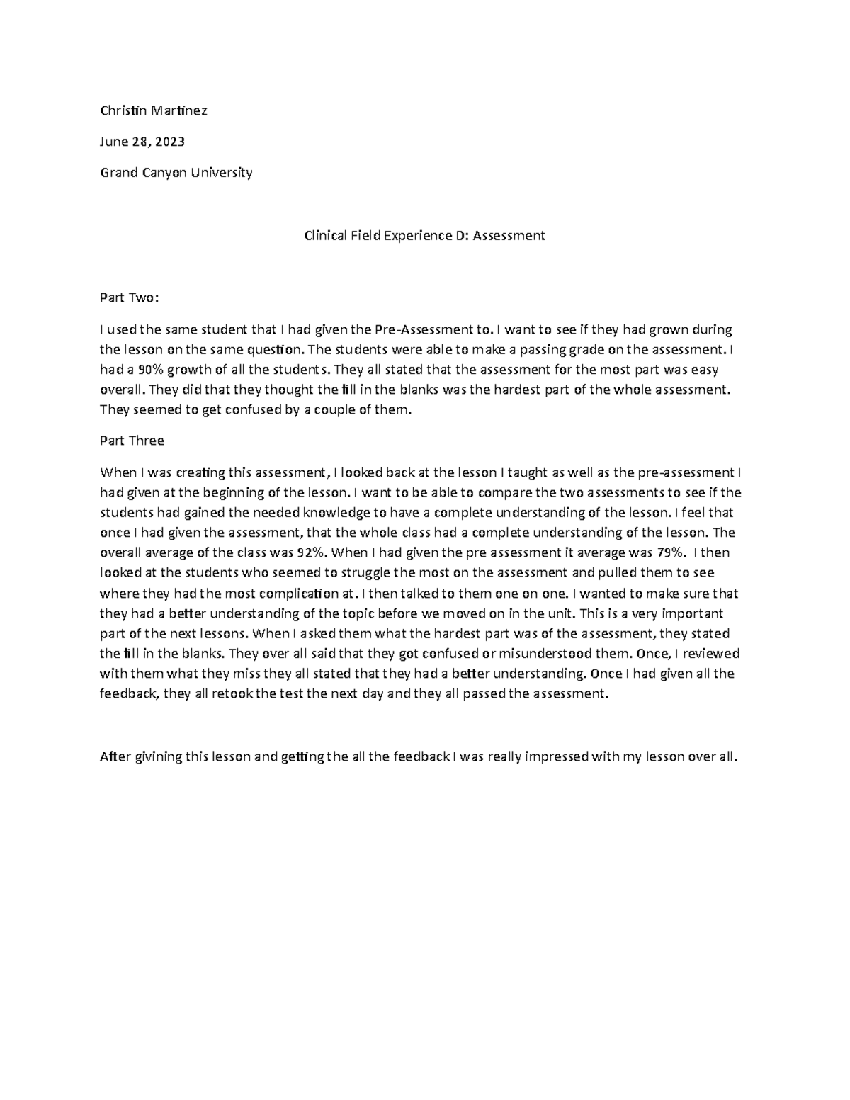 Observation D - Assignments - Christin Martinez June 28, 2023 Grand ...