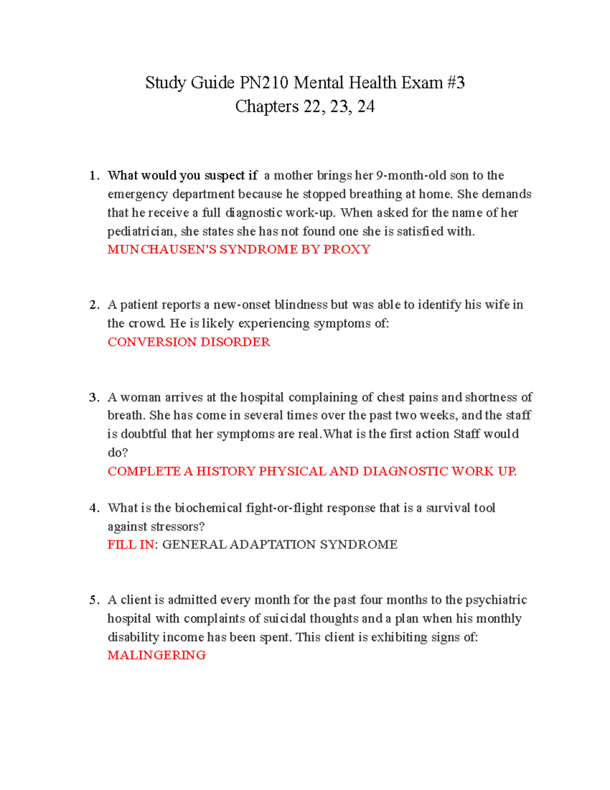 Mental Health Study Guide - Study Guide PN210 Mental Health Exam ...
