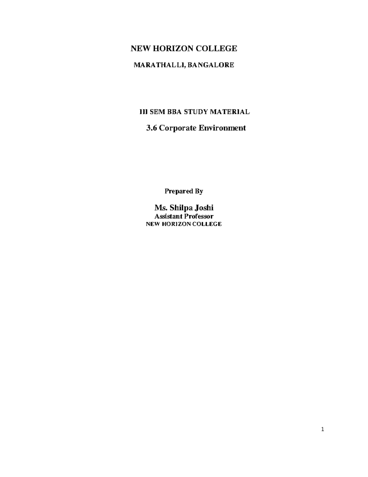 Corporate Environment - NEW HORIZON COLLEGE MARATHALLI, BANGALORE III ...