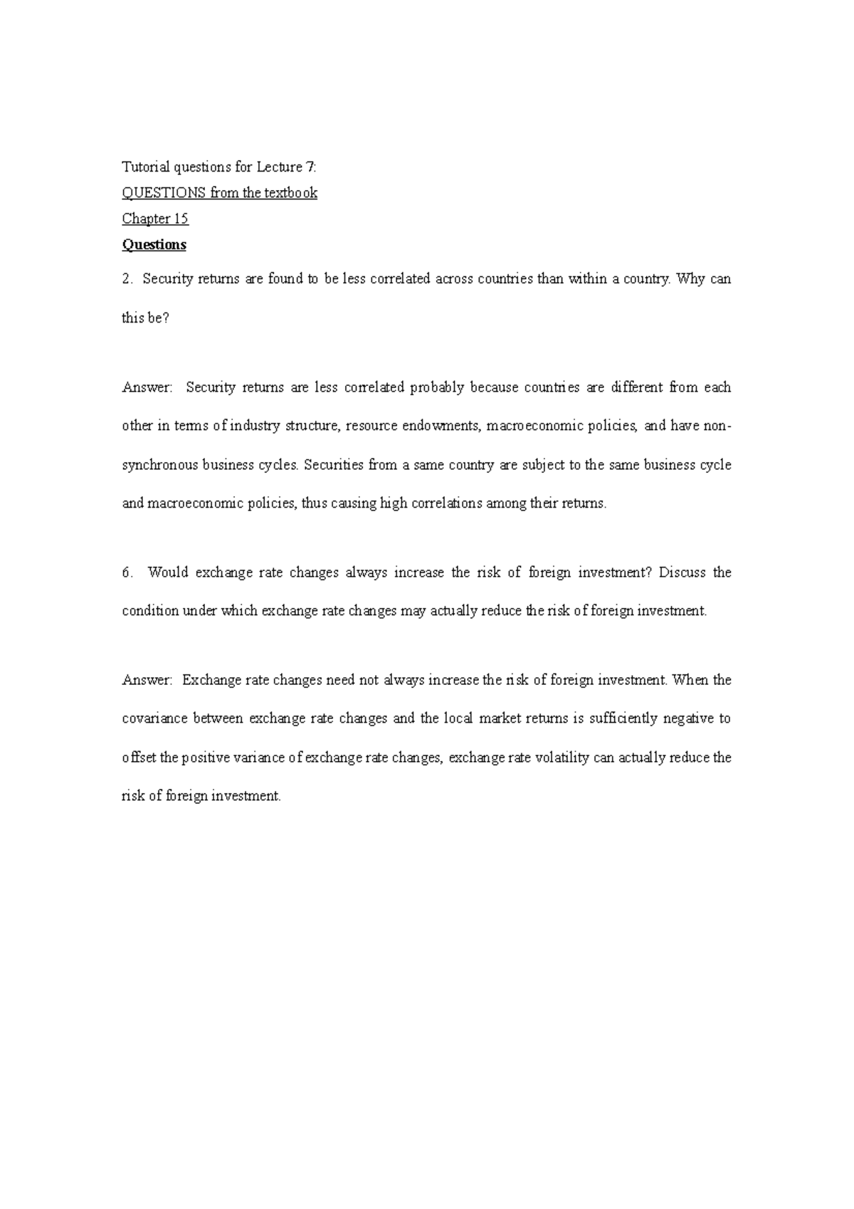 Workshop 7 Questions and Answers - Tutorial questions for Lecture 7 ...