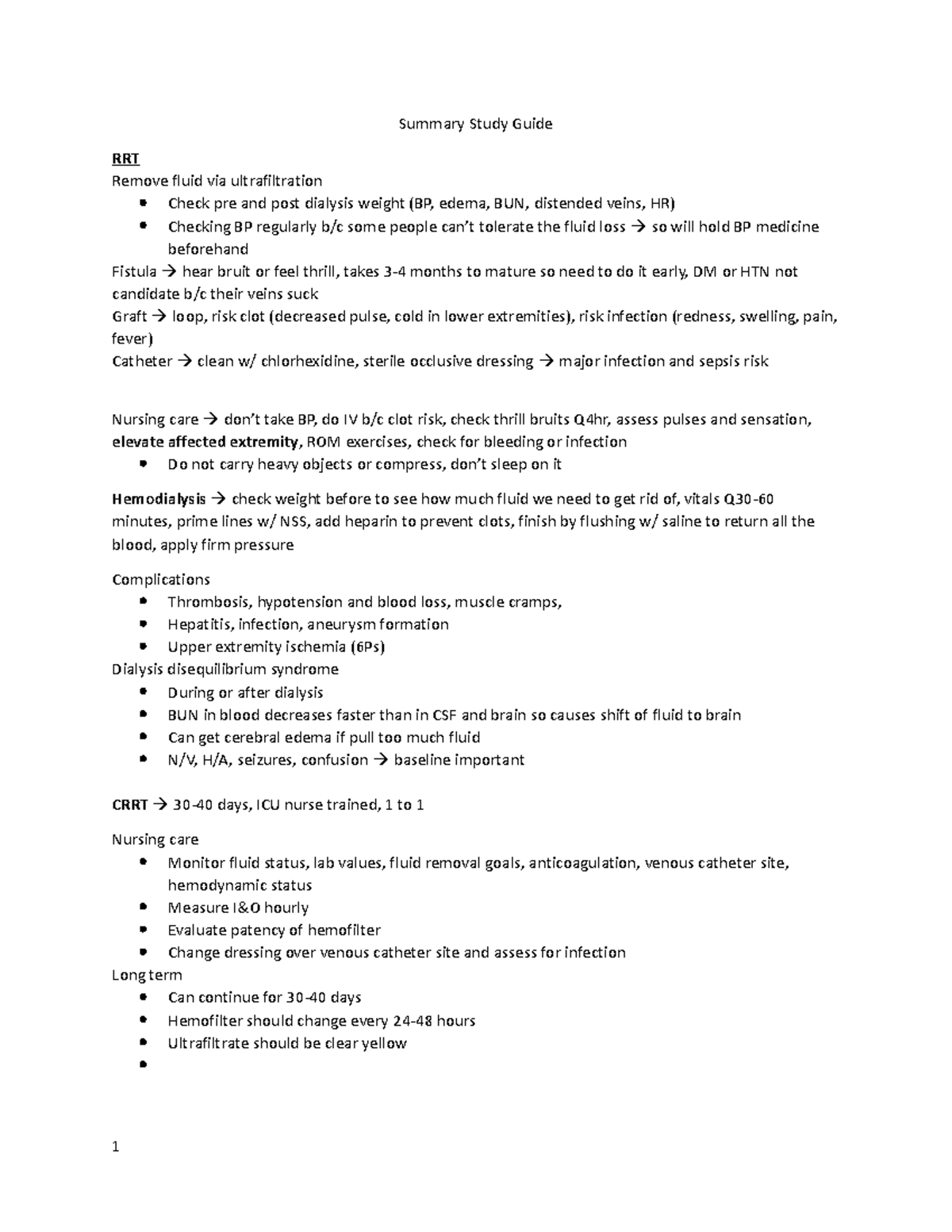 Exam 3 Summary Study Guide[ 37] - Summary Study Guide RRT Remove fluid ...