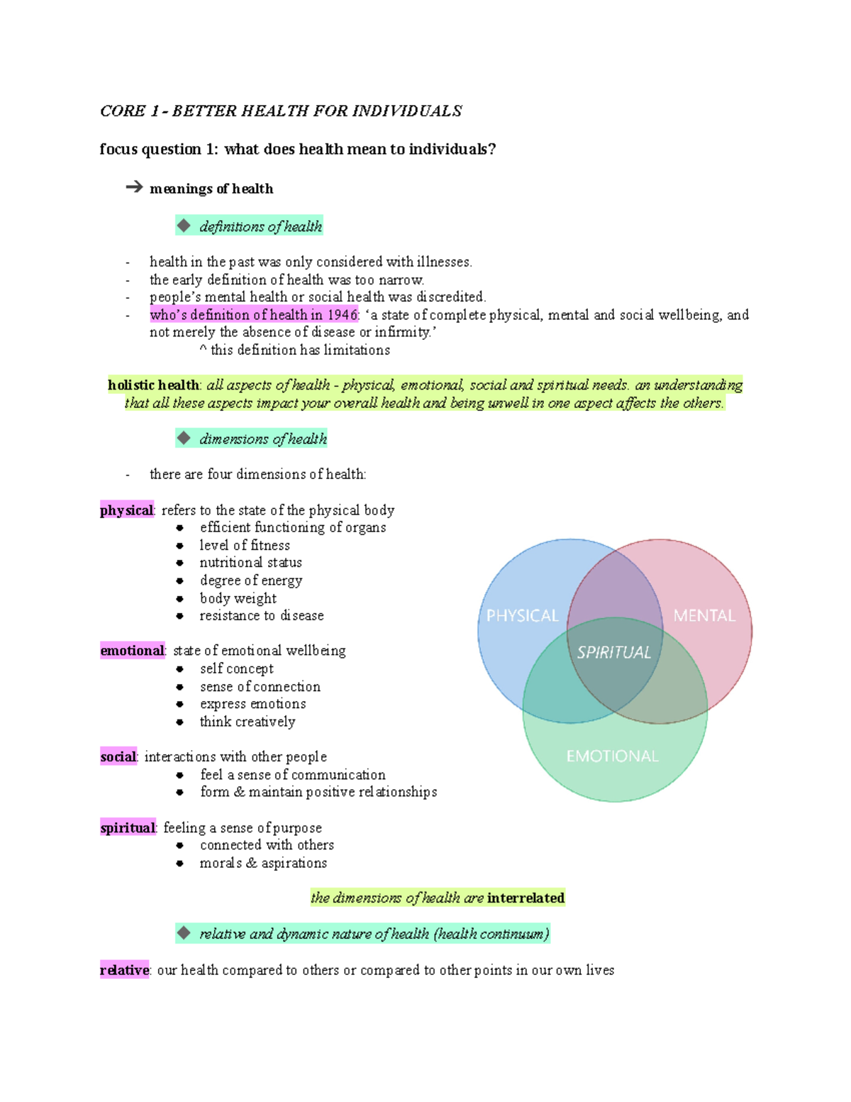 ALL Modules Pdhpe - CORE 1 - BETTER HEALTH FOR INDIVIDUALS focus ...