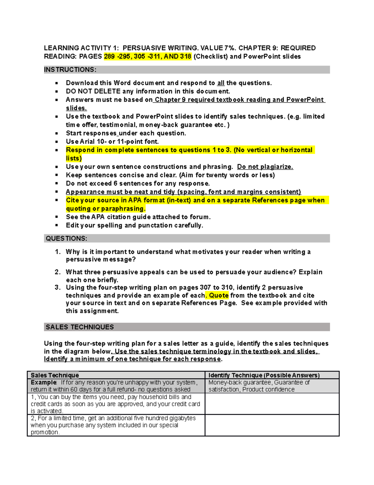 2023 Learning Activity 1 - LEARNING ACTIVITY 1: PERSUASIVE WRITING ...