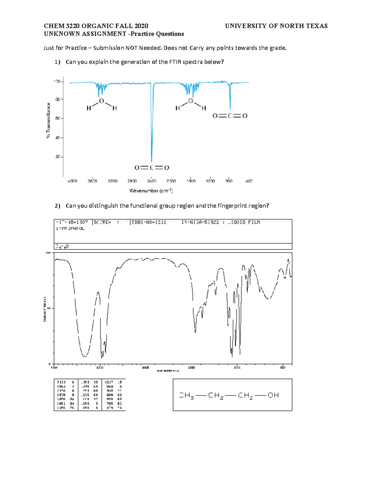 Week # 1 Unknown Assignment Practice Questions - CHEM 3220 ORGANIC FALL ...
