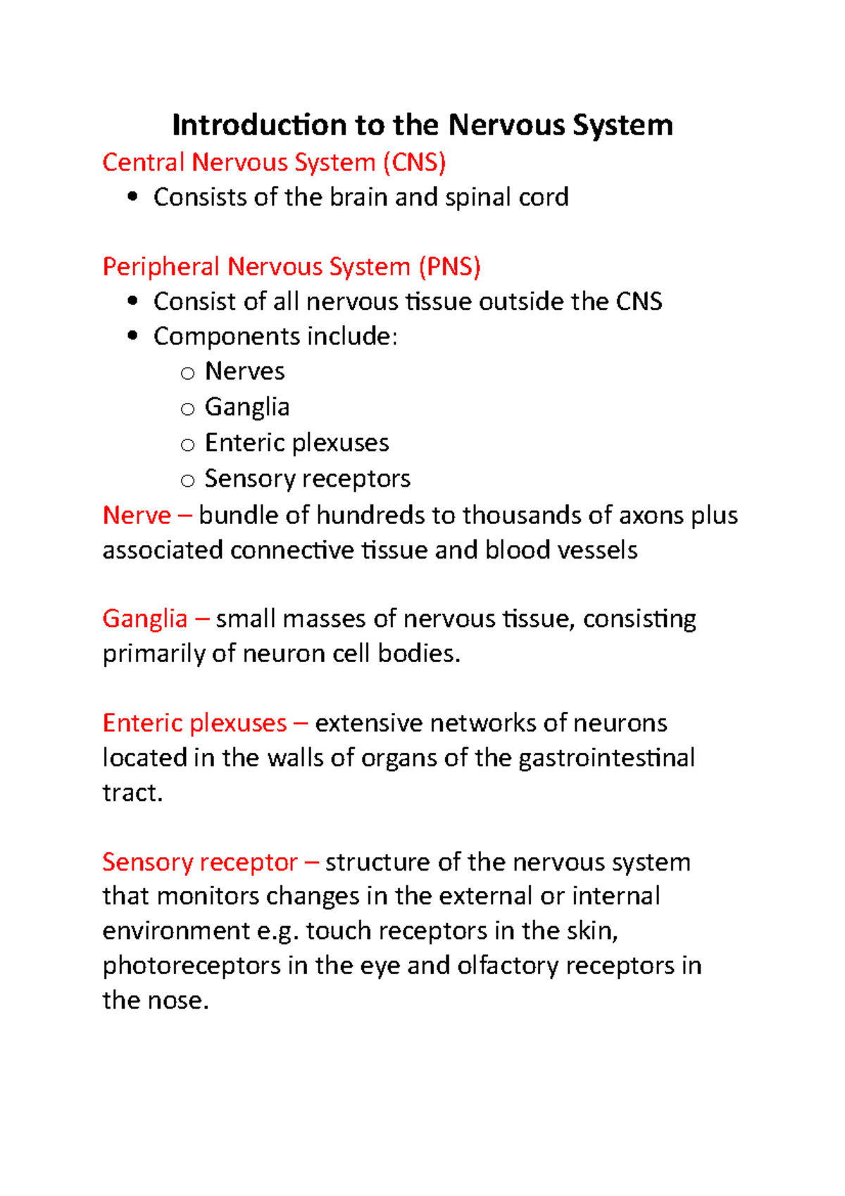 Introduction to the Nervous System - Introduction to the Nervous System ...