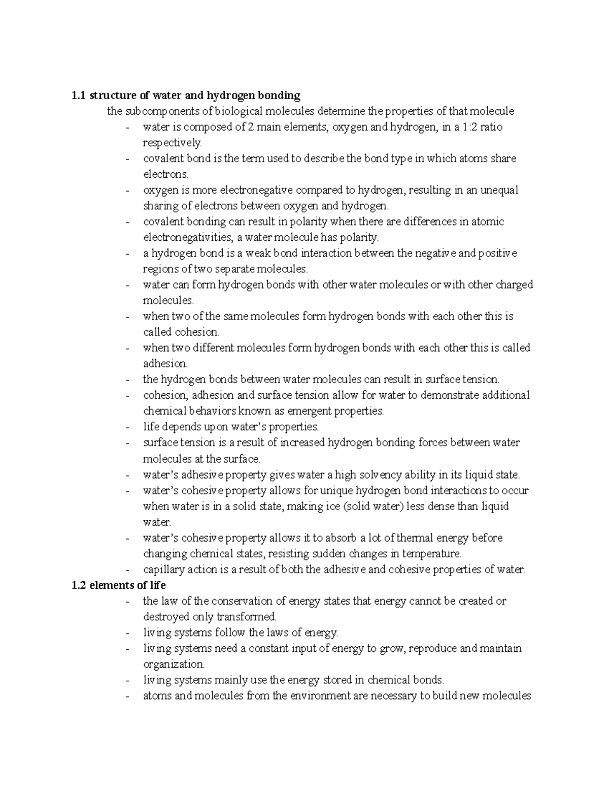 AP BIO UNIT 1 - ap bio collegeboard video notes - 1 structure of water ...