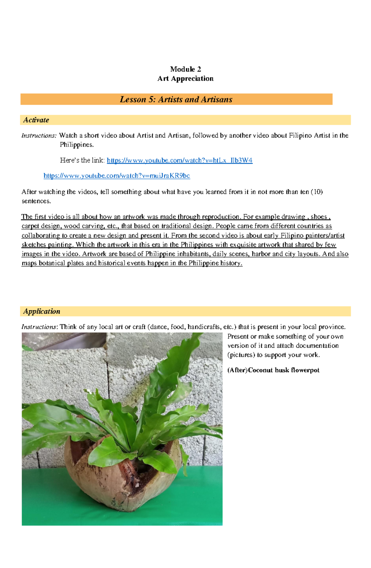 Lesson 5 finished output - Module 2 Art Appreciation Lesson 5: Artists ...