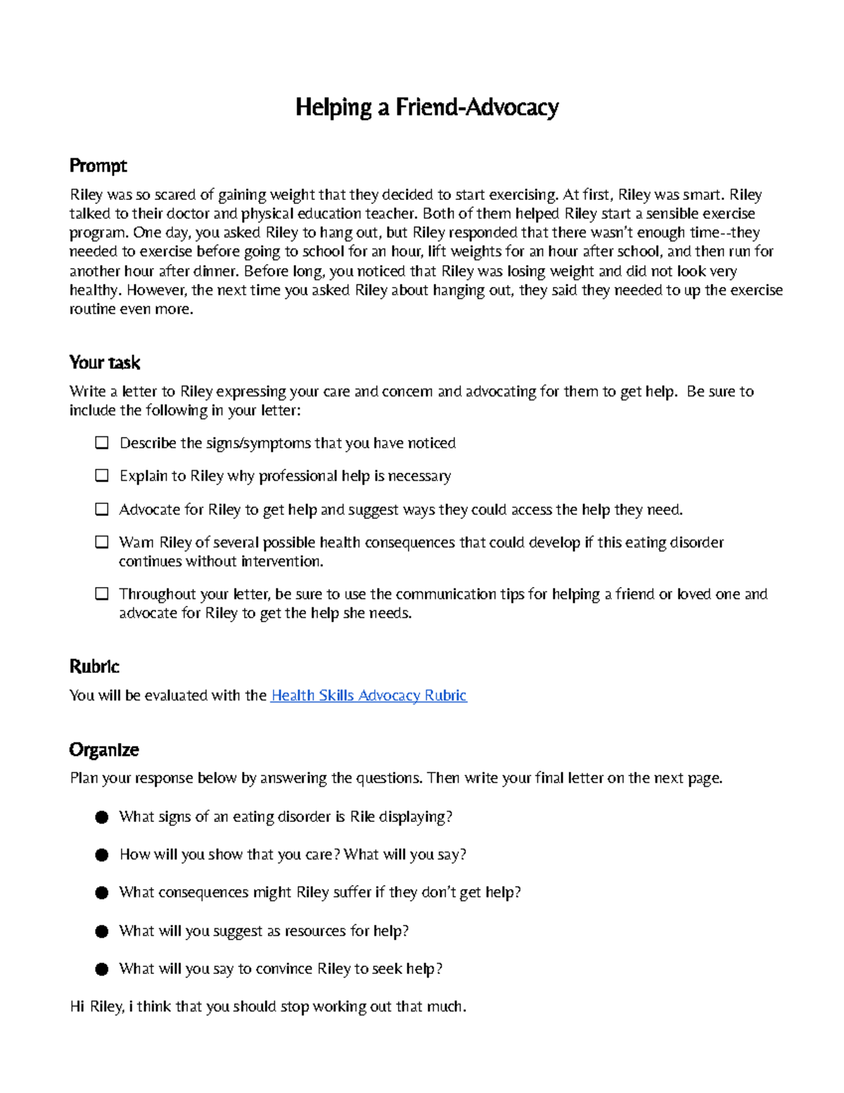 Copy of Health 7.Week6.Day1.Helping a Friend-Advocacy Activity ...