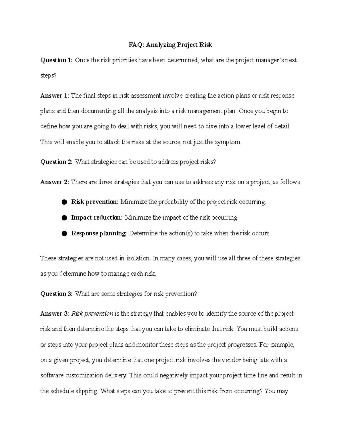 FAQ Analyzing Project Risk - FAQ: Analyzing Project Risk Question 1 ...