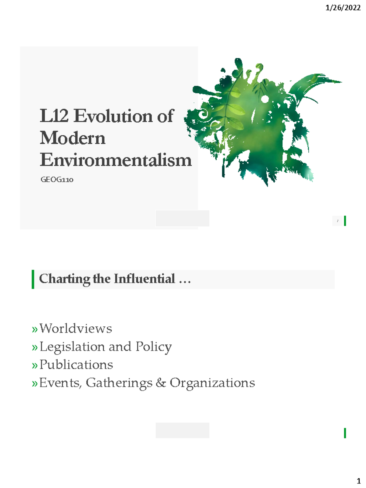 L12 Evolution of Environmentalism - BEST FOR O R G A N I C S C O M P A N Y You L12 Evolution of ...