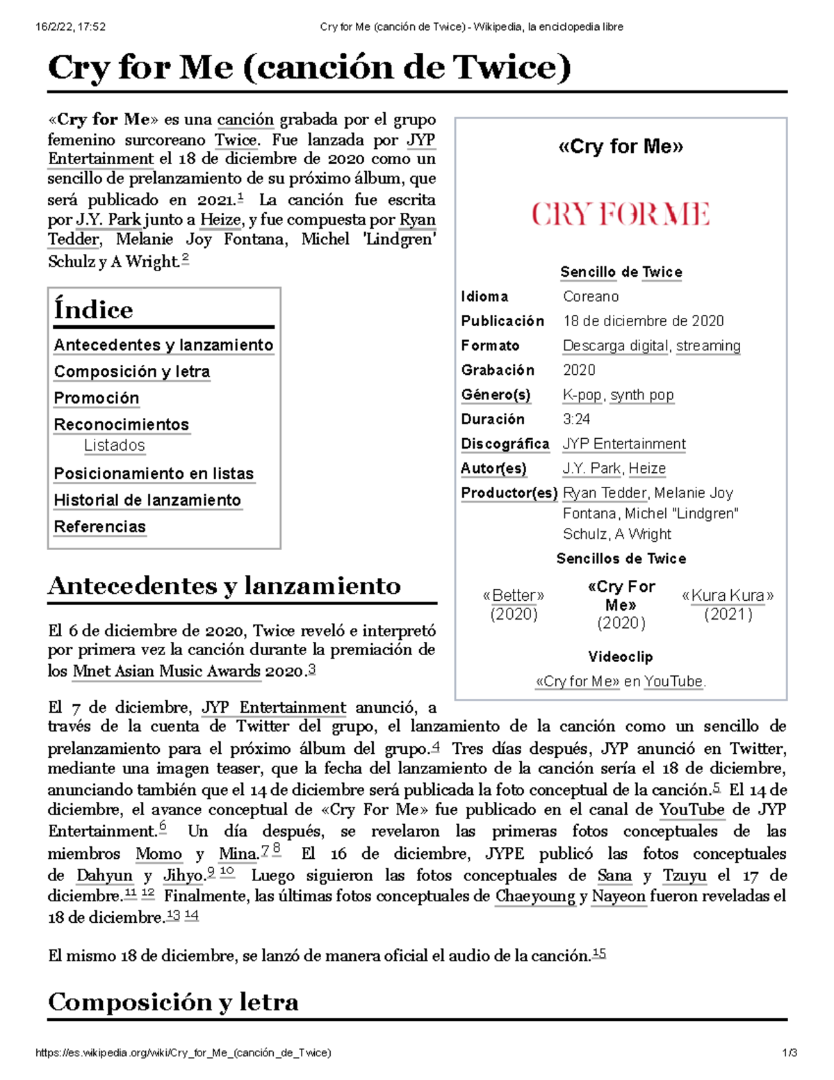 Cry for Me Music Song - 16/2/22, 17:52 Cry for Me (canción de Twice ...