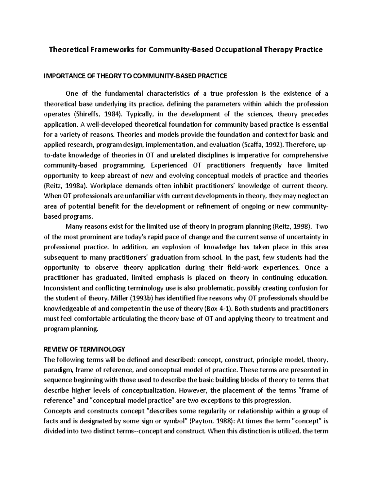 Theoretical Frameworks for Community-Based Occupational Therapy ...