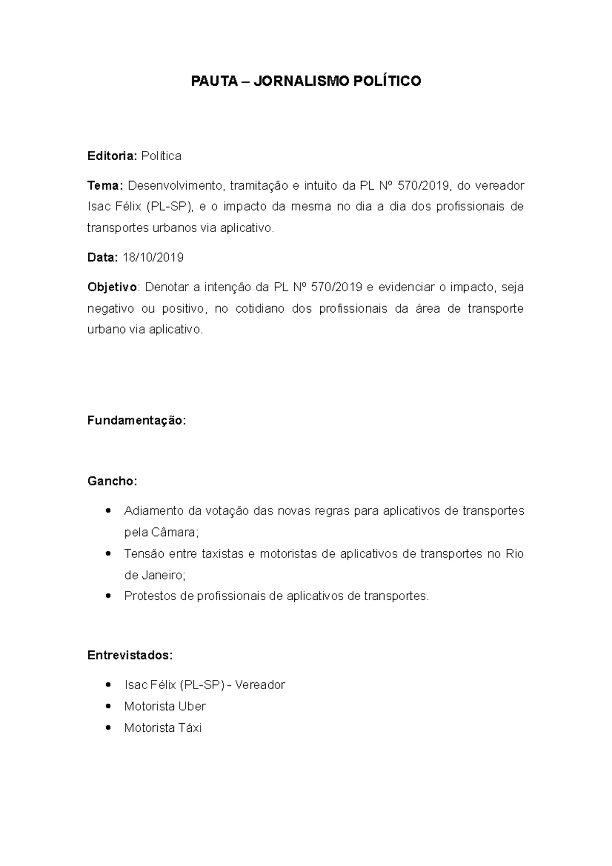 Modelo De Pauta Jornalismo - FDPLEARN