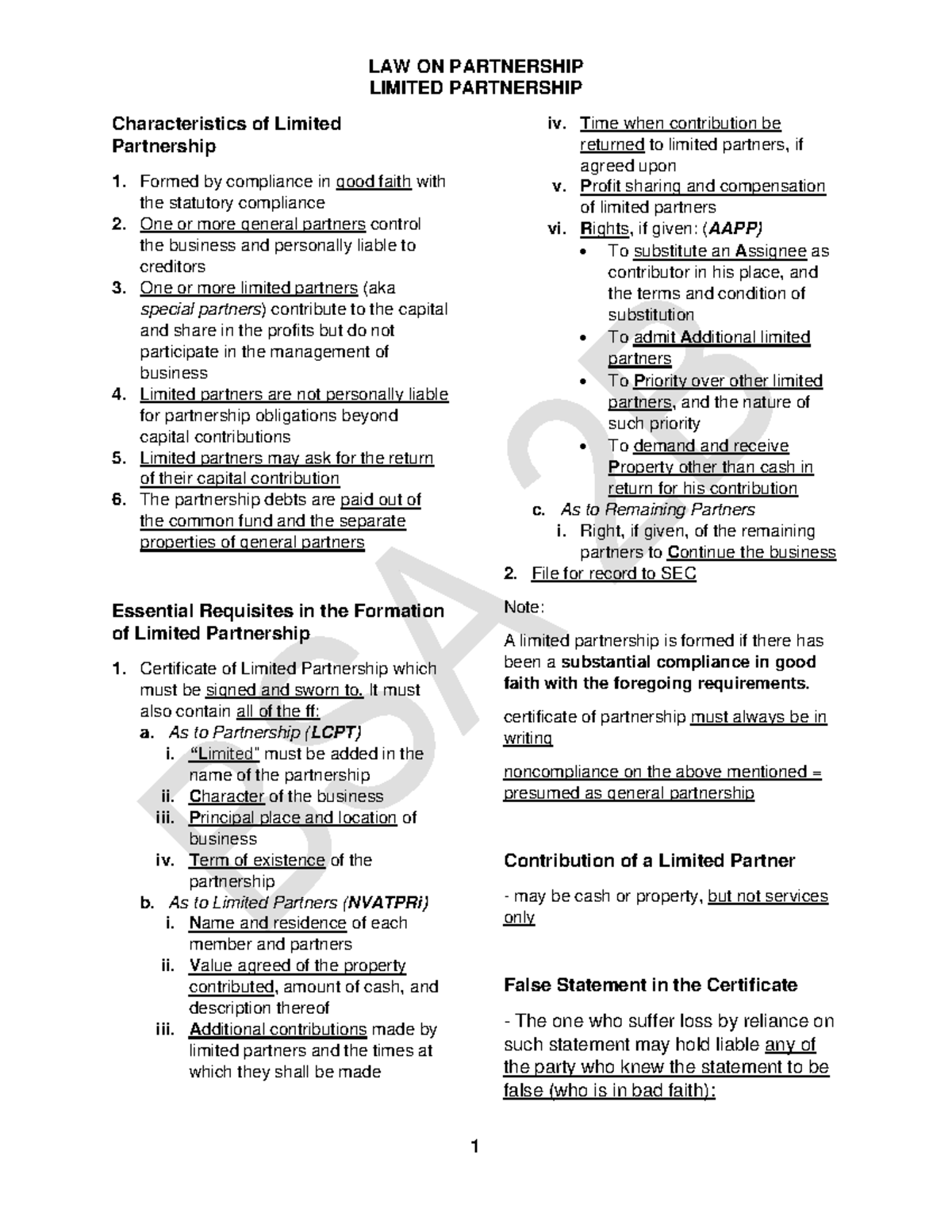 4 - Lec - LIMITED PARTNERSHIP Characteristics of Limited Partnership ...