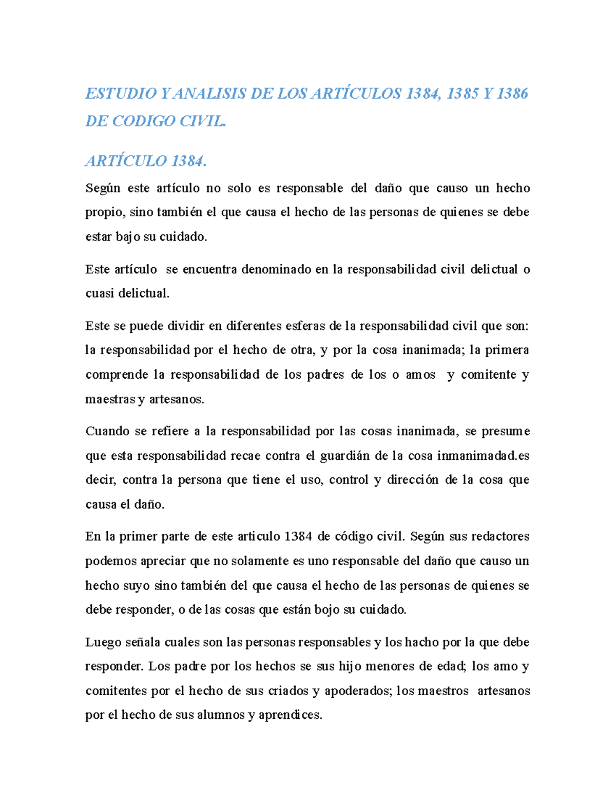 Estudio De Art 1384 1385 Y 1386 Del C digo Civil ESTUDIO Y ANALISIS