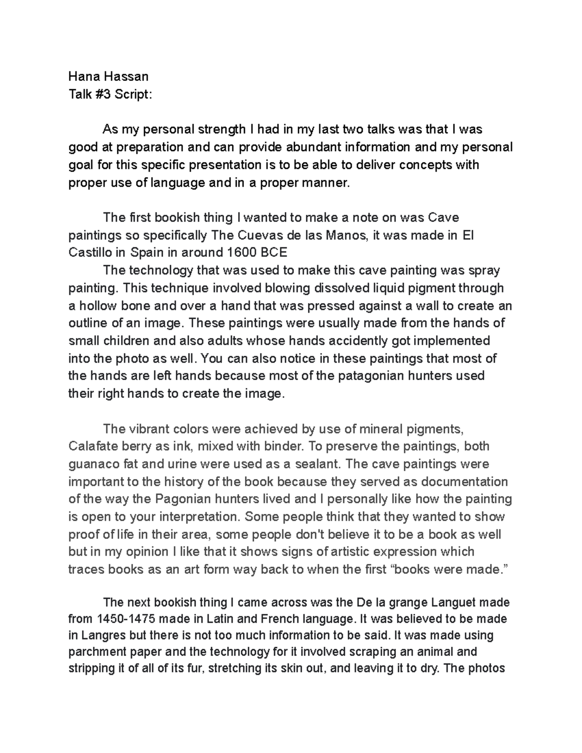 Talk #3 Script - Hana Hassan Talk #3 Script: As my personal strength I ...