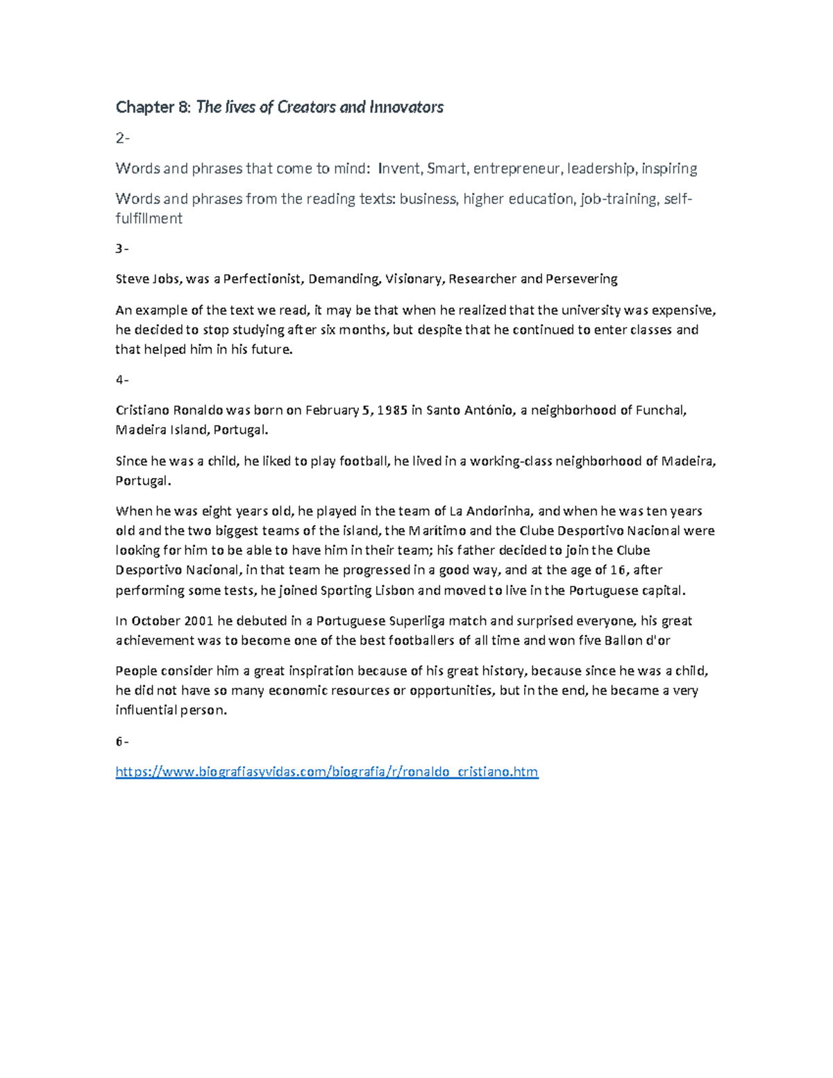 Chapter 8 assignment - jxcgskl - Chapter 8: The lives of Creators and ...