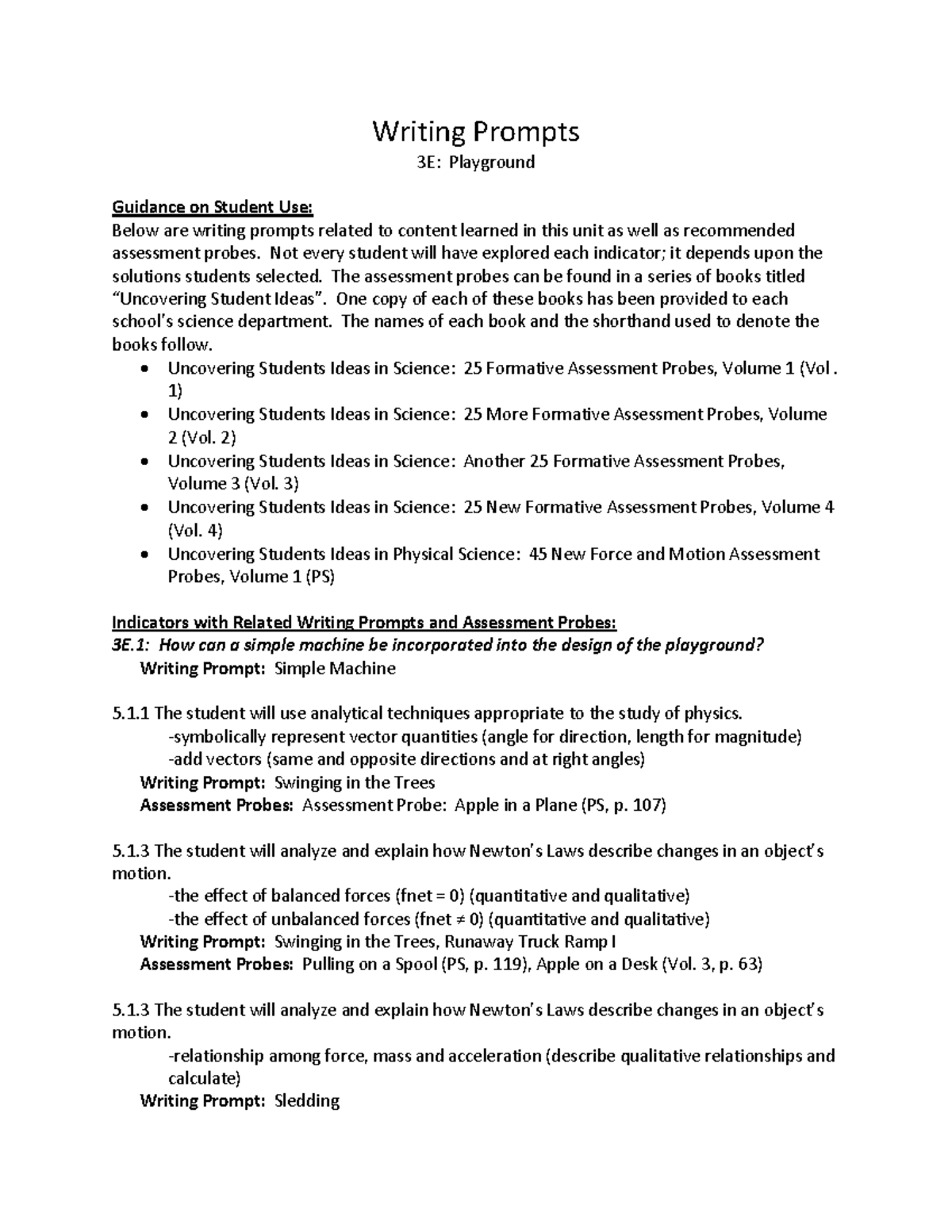Physics writing prompt 1 - Writing Prompts 3E: Playground Guidance on ...