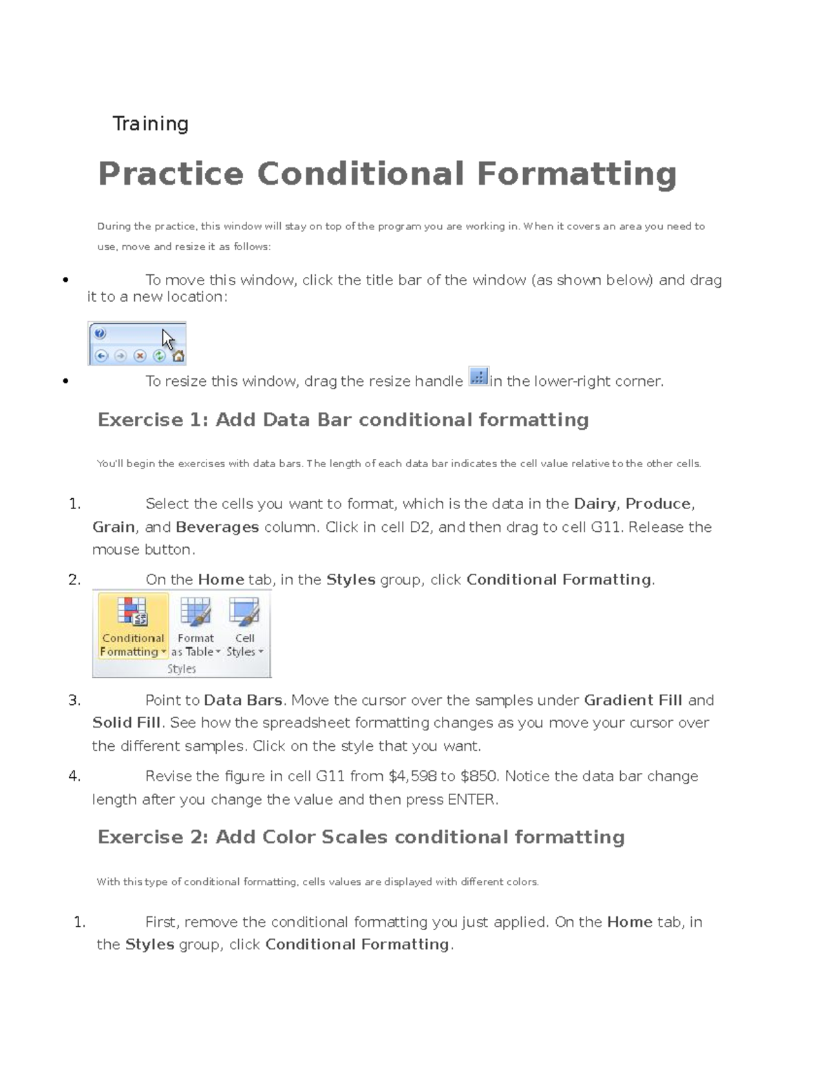 Exercise 4 instruction - Training Practice Conditional Formatting ...