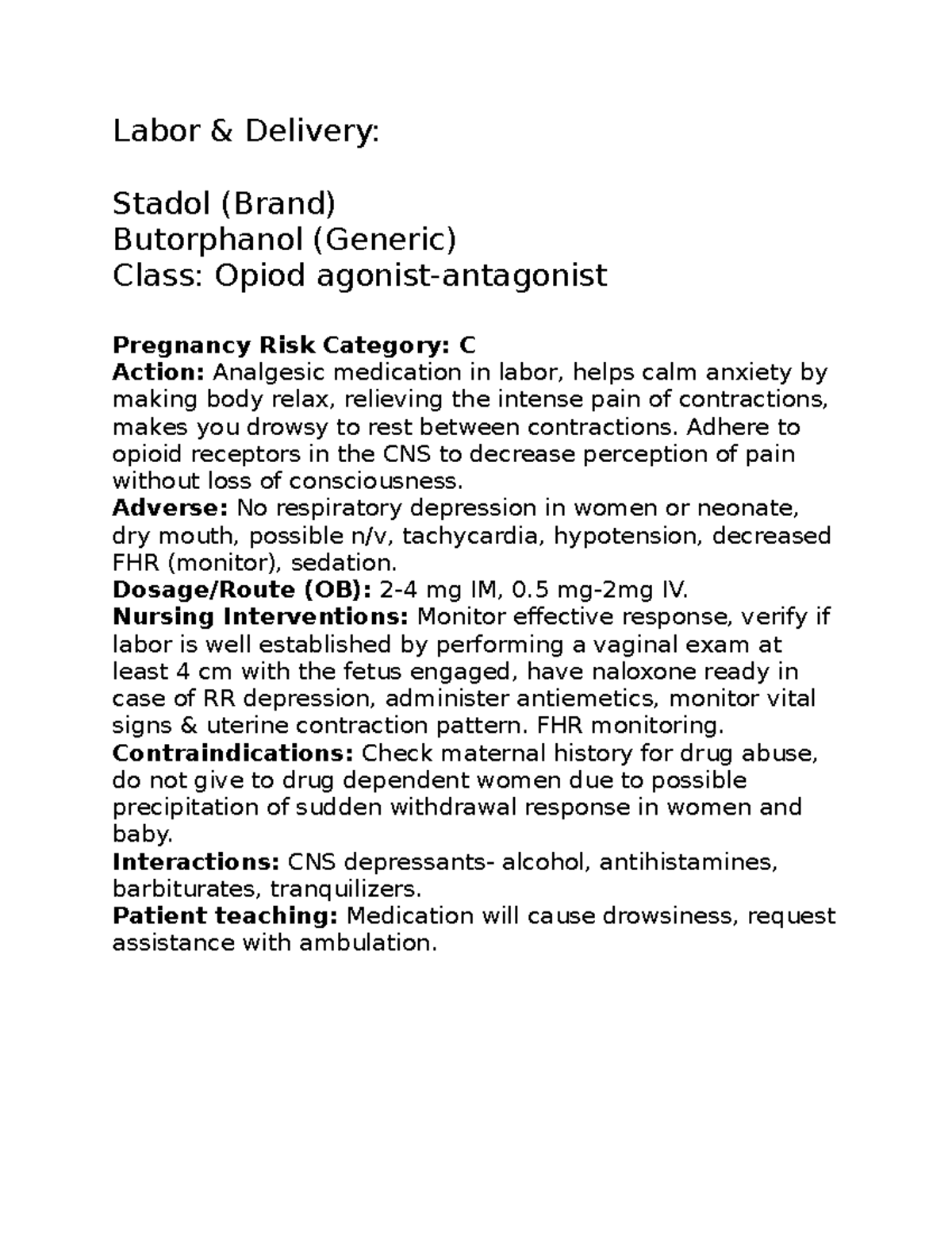 Medcards OB- medications needed for maternal health - Labor & Delivery ...