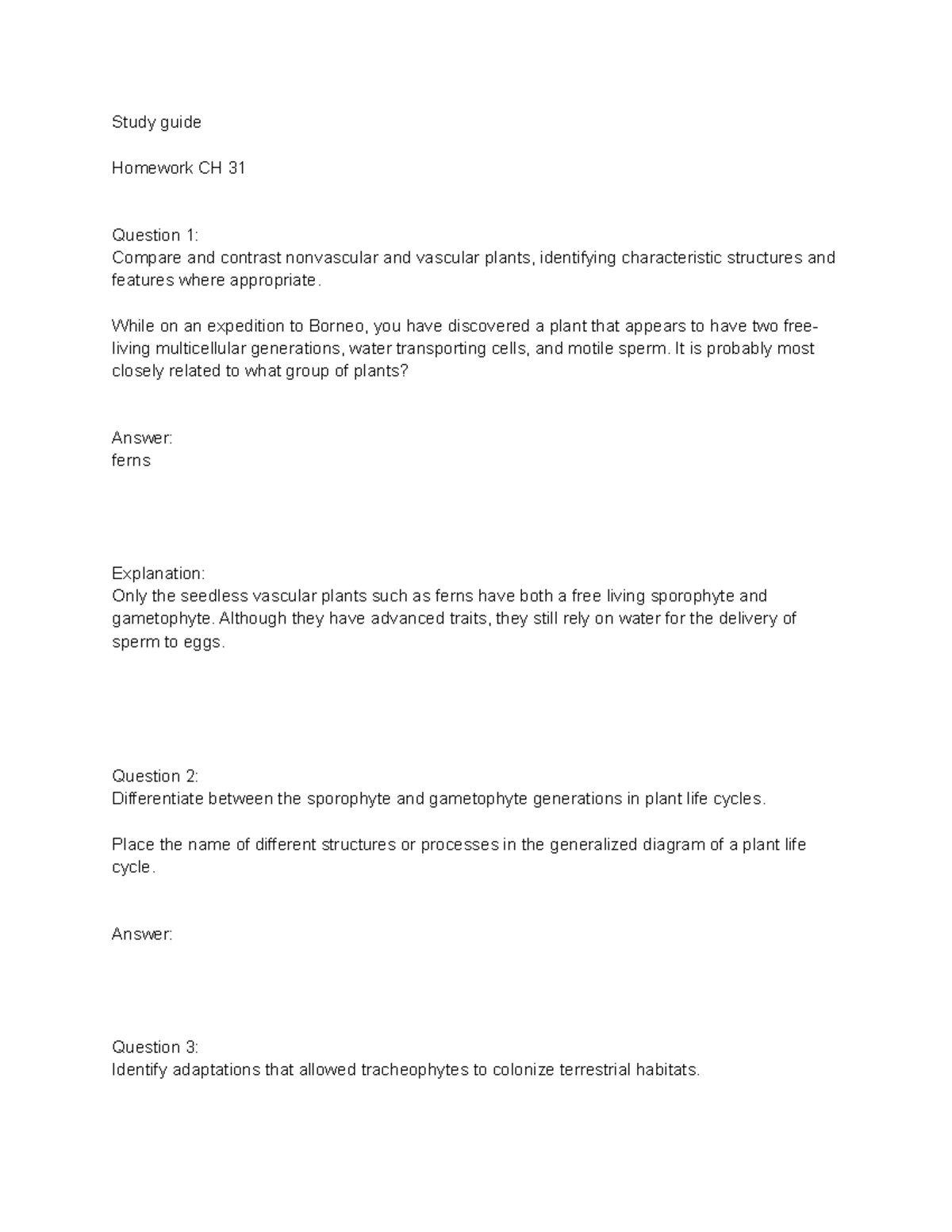 chapter 5 notes for practice - Study guide Homework CH 31 Question 1 ...