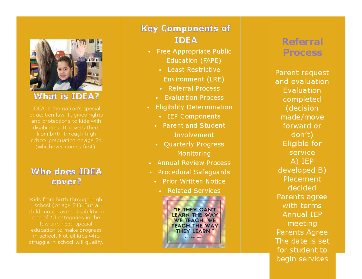 Idea brochure - What is IDEA? IDEA is the nation’s special education ...