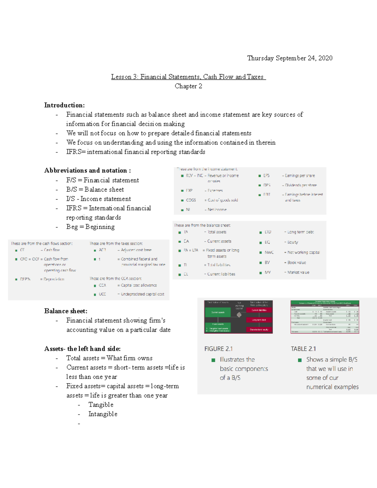 Chapter 2- Lesson 3 - Thursday September 24, 2020 Lesson 3: Financial ...