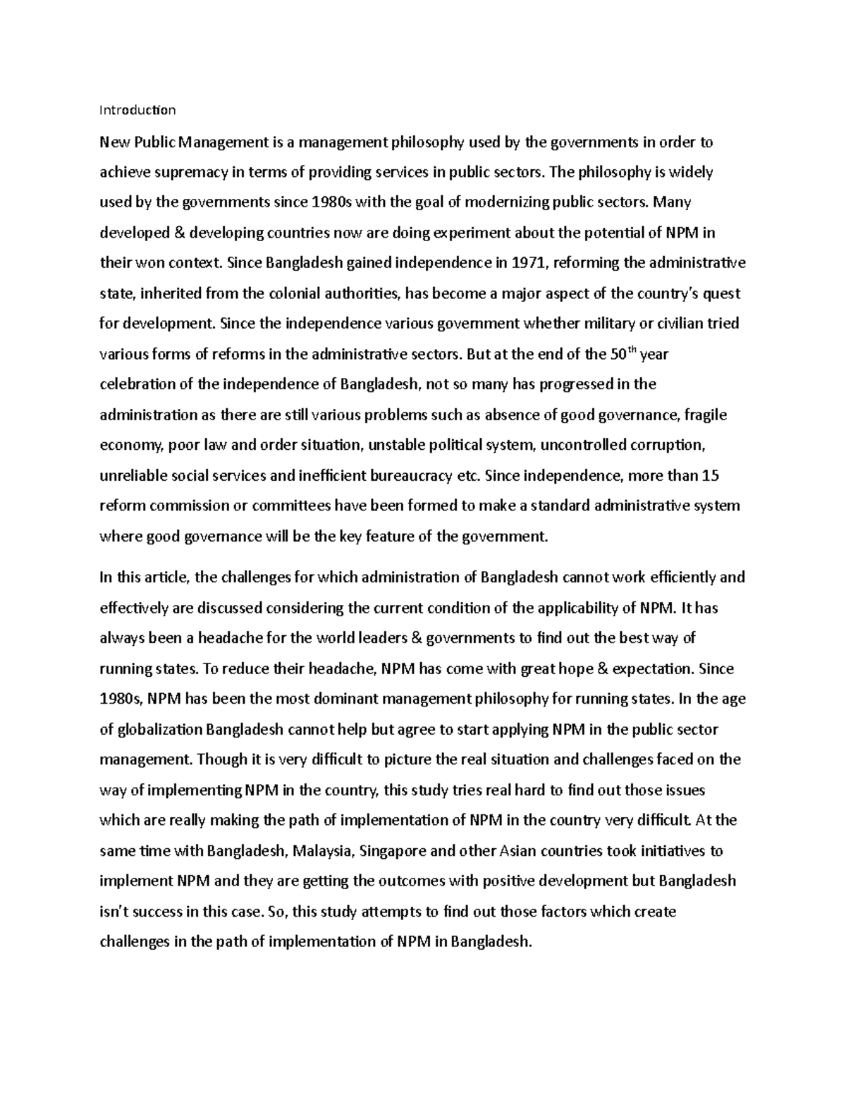 NPM Assignment - Introduction New Public Management is a management ...