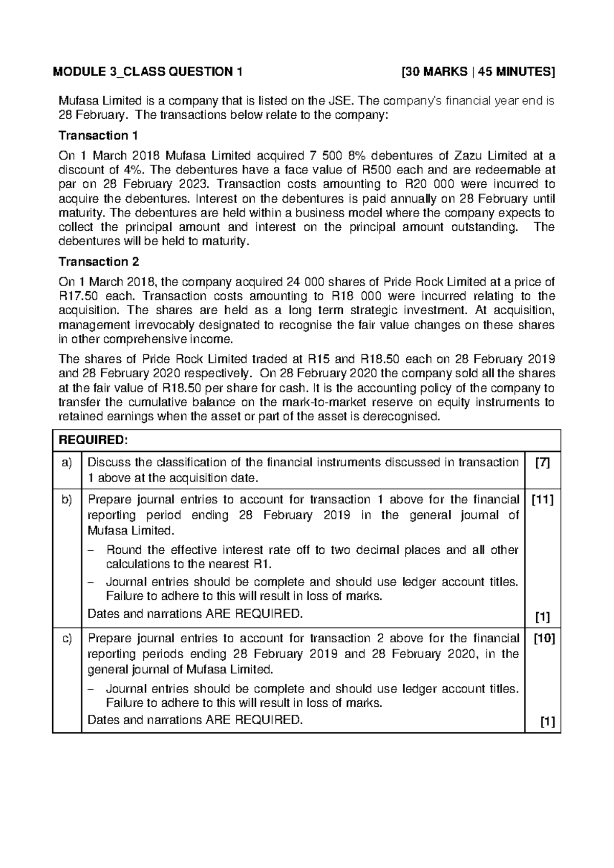 Module 3 IAS 32 IFRS 9 - Financial instruments (Class question 1 - Q ...