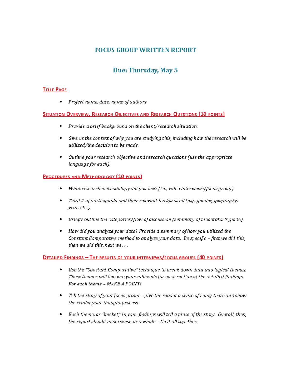 Focus Group Report Outline S22 Revised - FOCUS GROUP WRITTEN REPORT Due ...