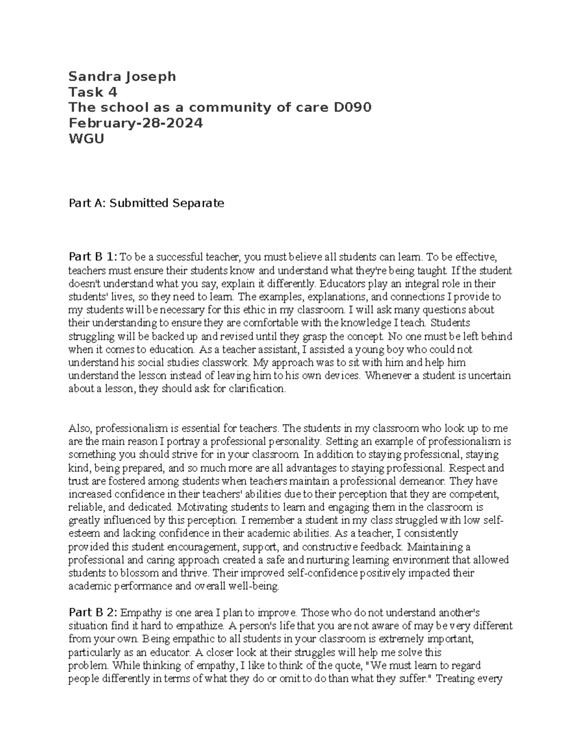 Tasks 4 D090 - Task 4 - Sandra Joseph Task 4 The school as a community ...